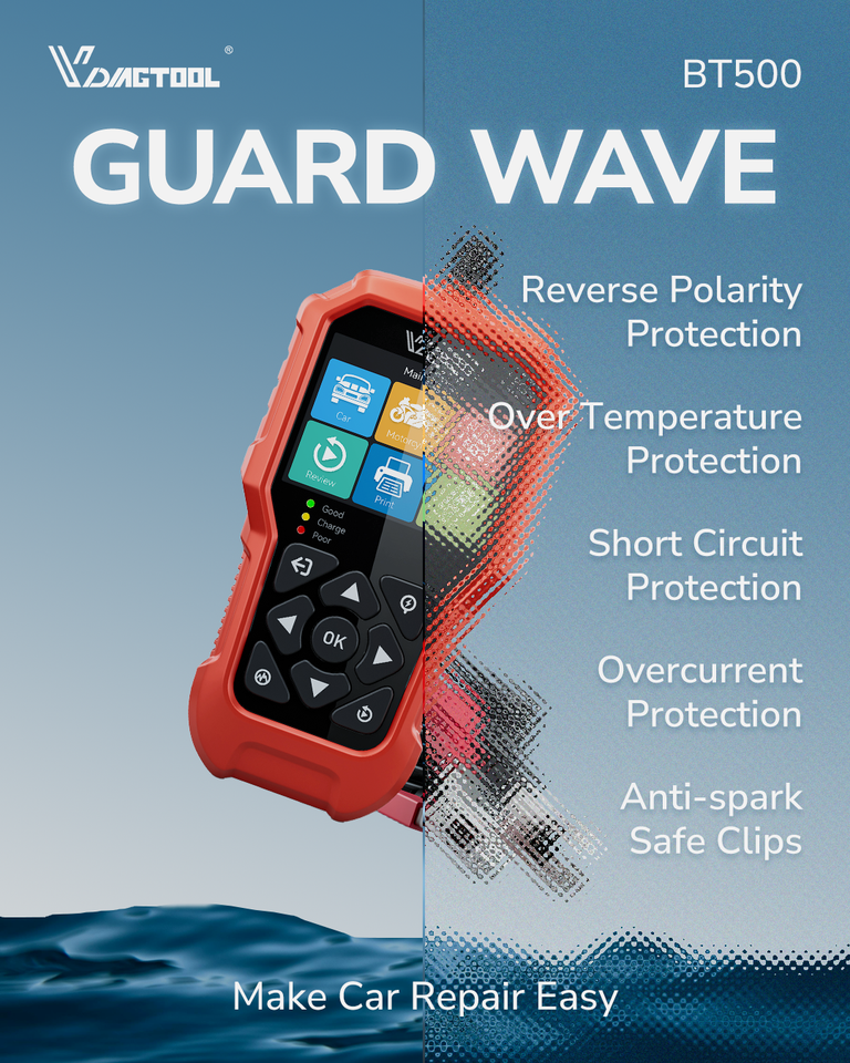 VDIAGTOOL BT500 Car Battery Tester 12V 24V Load Tester Charging System ...