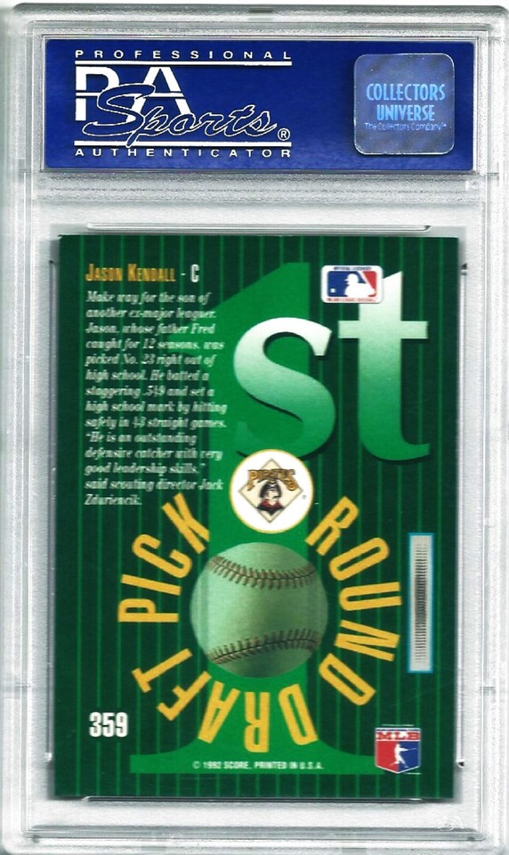 JASON KENDALL Pittsburgh Pirates Rookie Card 1993 Select #359 (036) PSA ...