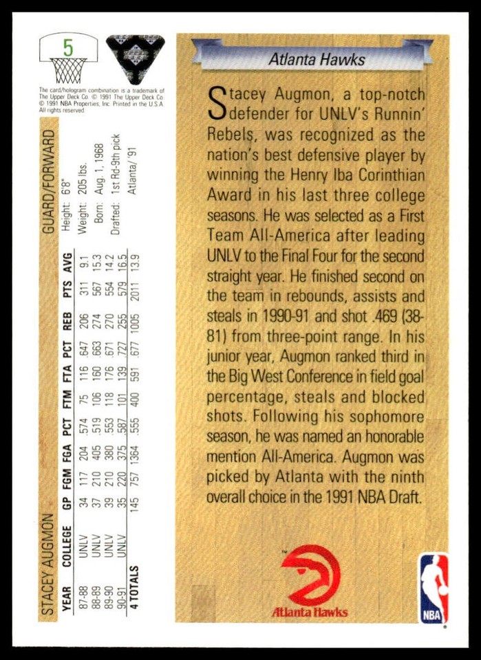 1991-92 Upper Deck #5 Stacey Augmon RC | eBay