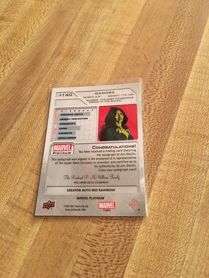 2023 UPPER DECK MARVEL PLATINUM GAMORA CREATOR AUTOGRAPH RED RAINBOW ...