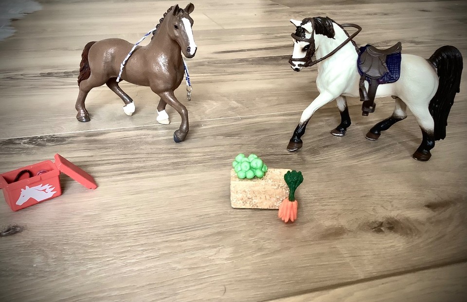 schleich horses, and people, food and accessories. Tack and a grooming ...