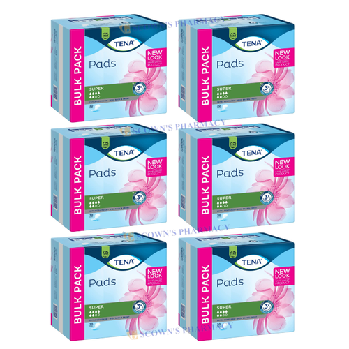 6 x TENA Pad Lady Super Bulk Pack Extra Coverage Wide Back & Front 30 ...