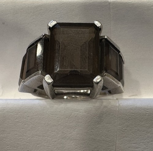 Estate Jewelry Vintage SAM Co Emerald Cut 925 Sterling Silver Smoky ...