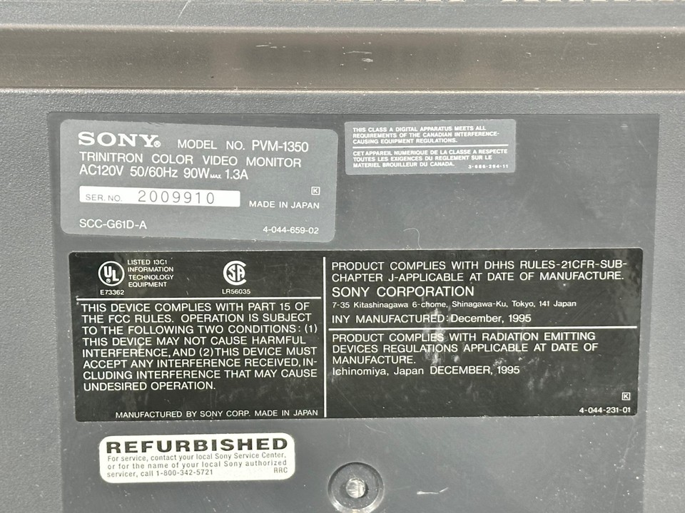 Sony Trinitron PVM-1350 13" RGB Color CRT Monitor | eBay