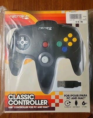 Retrolink Nintendo N64-like Wired USB Controller PC Mac Black Classic ...