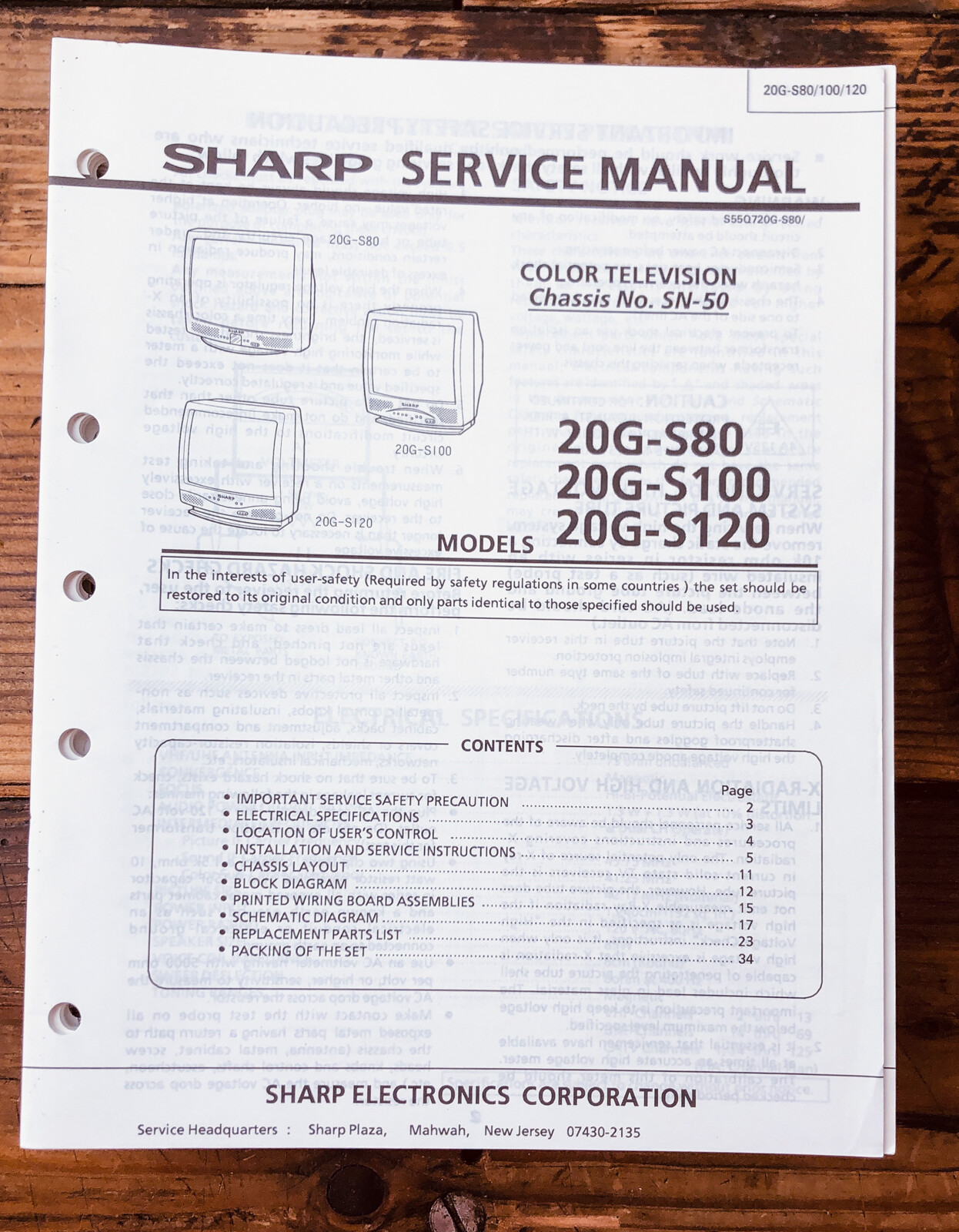 Sharp 20G-S80 -S100 -S120 TV Service Manual *Original* | eBay