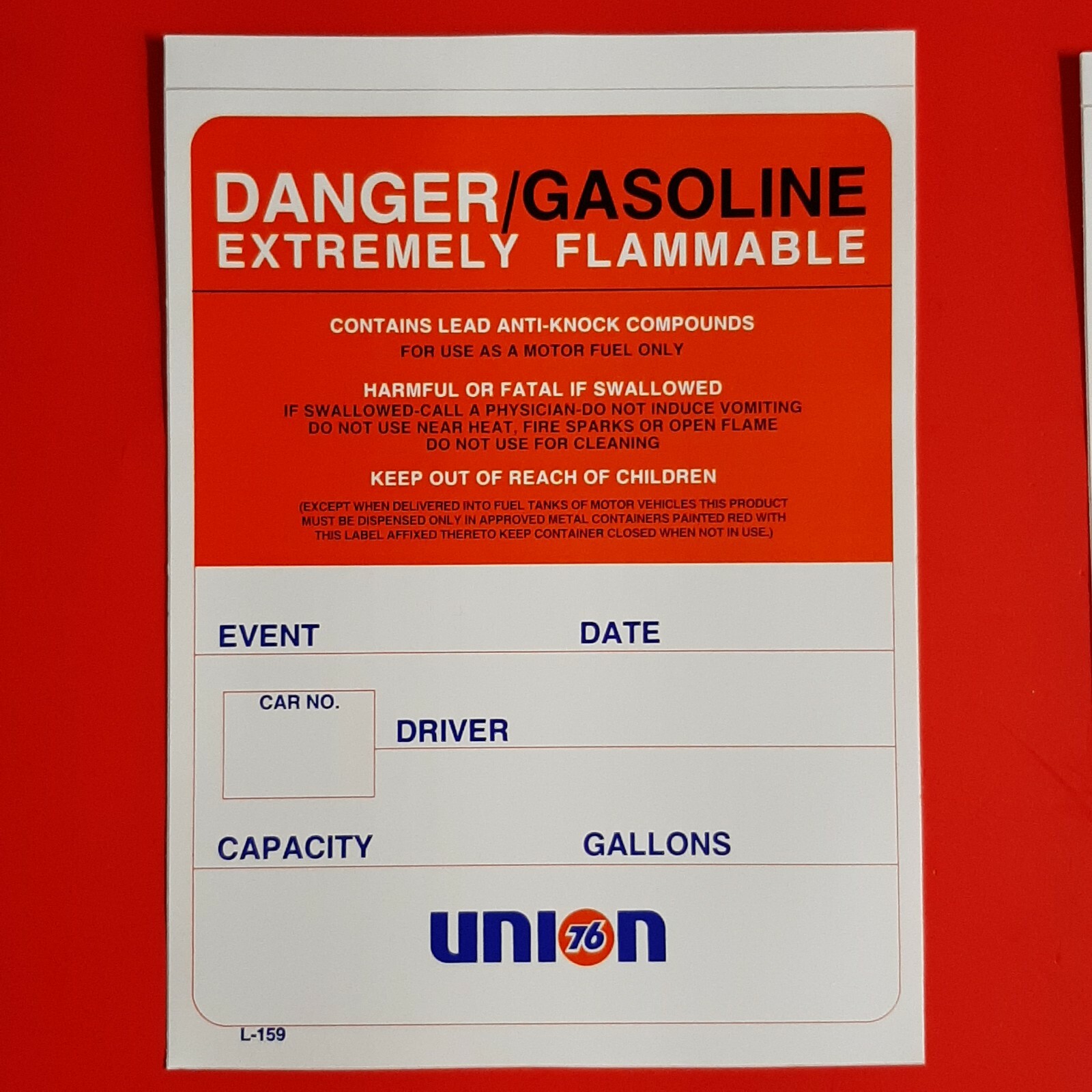 2 -NEW NOS Vintage UNION 76 NASCAR Fuel Racing Dump Gas Can Danger ...