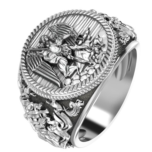 925 Sterling Silver Mens Catholic Archangel St Saint Michael Ring | eBay