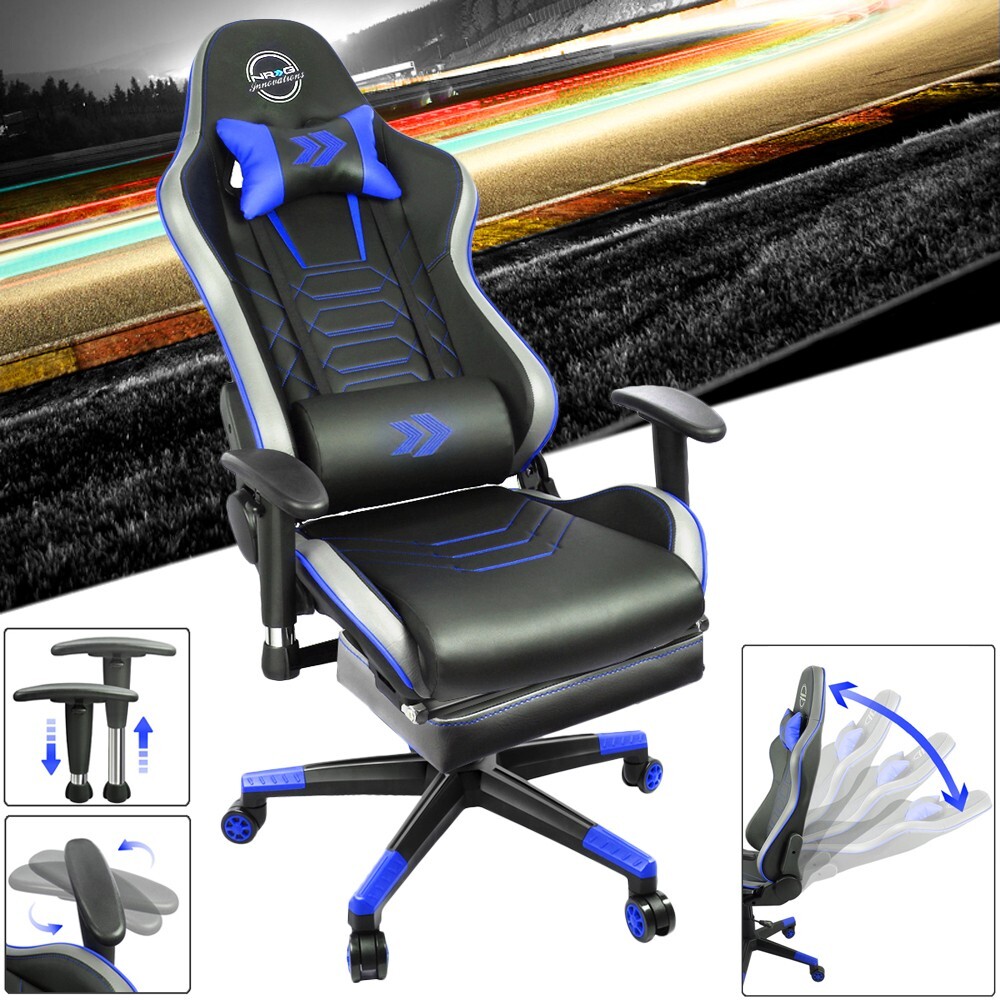 NRG RSC-G100BL Racing Seat Style Reclinable Back/Leg Resting Office ...