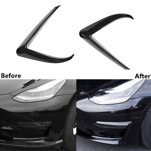 Gloss Black Front Fog Light Eyebrow Cover Trim For Tesla Model 3 2017 ...