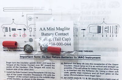 "AA" Mini Maglite Repair: Replacement Battery Contact Spring Part # 108 ...