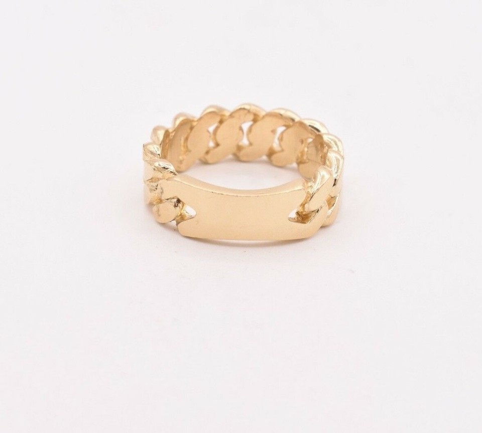 Miami Cuban Curb Band Ring Real Solid 14K Yellow Gold ALL SIZES Unisex ...