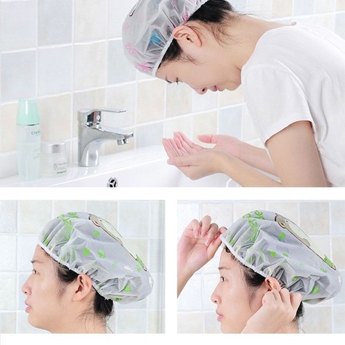 Reusable Head Hair Cover Cartoon Print Oilproof Hat Cute Shower Cap ...