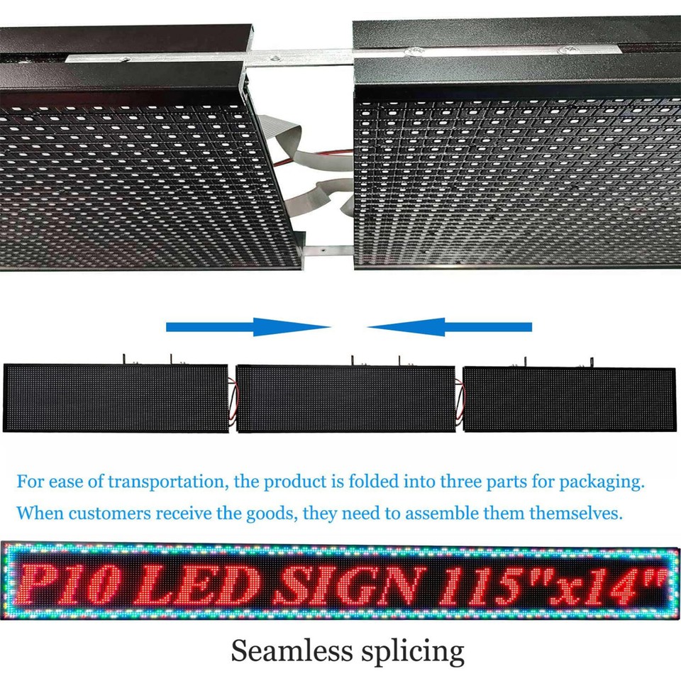 P10 Led Sign 115"X14" HD LED Digital Display Sign Custom Banner Outdoor ...