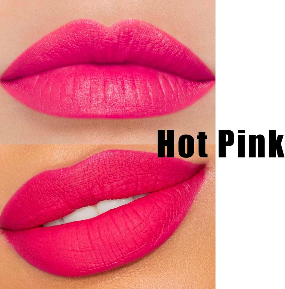 Velvet Matte Bright Hot Pink Liquid Lipstick, Waterproof Quick-Drying ...
