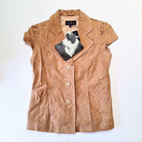 NWT IMAN Womens Small Brown Leather Suede Sleeveless Jacket Platinum ...