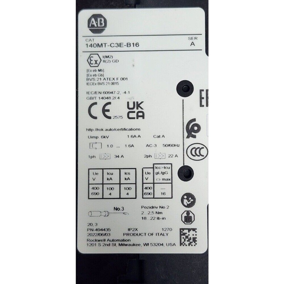 NIB ALLEN BRADLEY 140MT-C3E-B16 MOTOR PROTECTOR CIRCUIT BREAKER SER. A ...