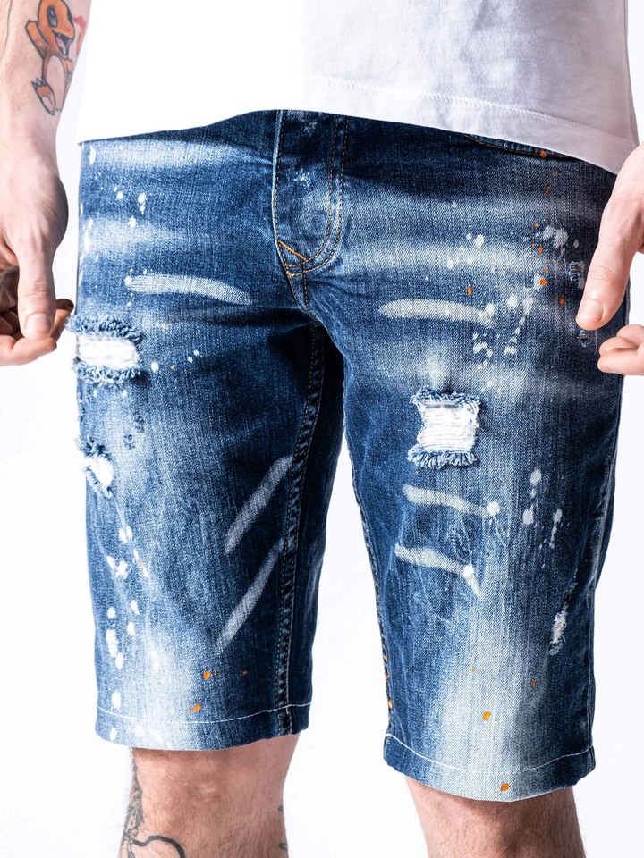Men's Splashed Shorts Ripped Stonewashed Jeans Short | FREE FAST ...