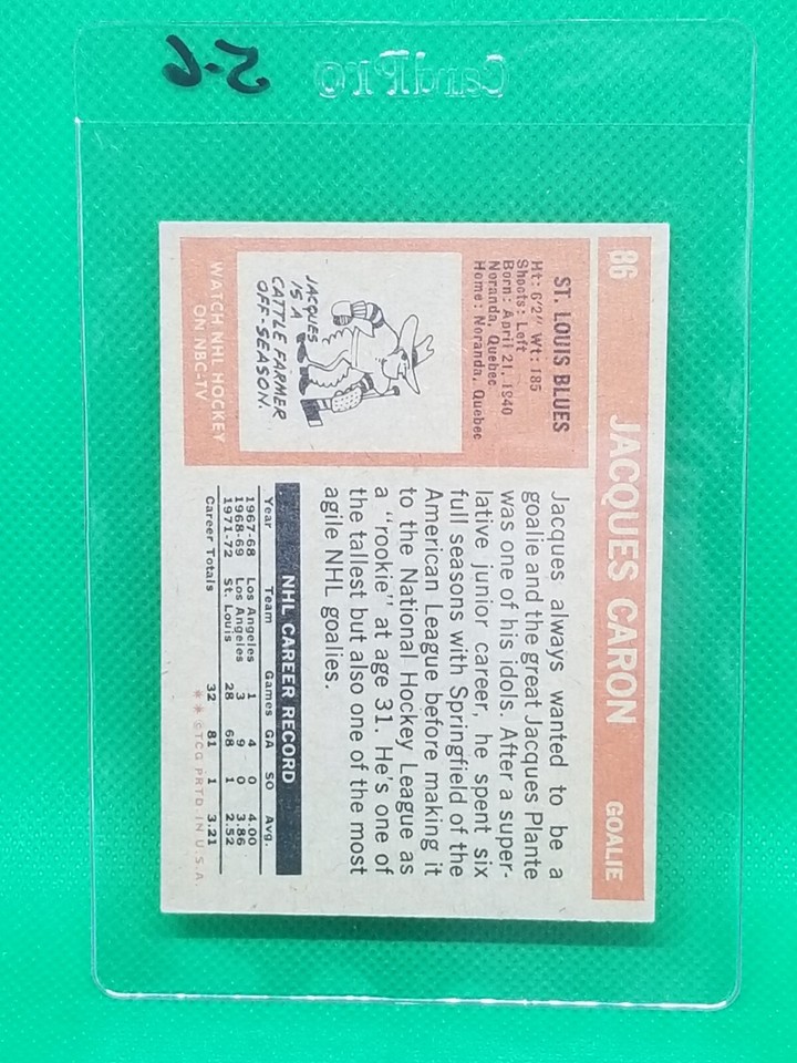 🏒1972 Topps Set Break #86 JACQUES CARON 🥅 EX-EXMT or BETTER | eBay