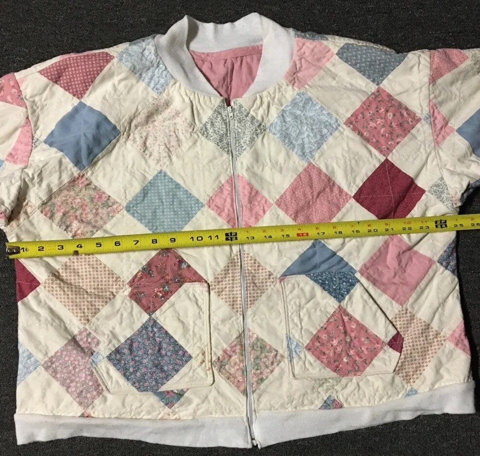 Vtg 60s Quilted Patchwork Jacket Boxy Homemade Ideal Zip Retro Art 70s ...
