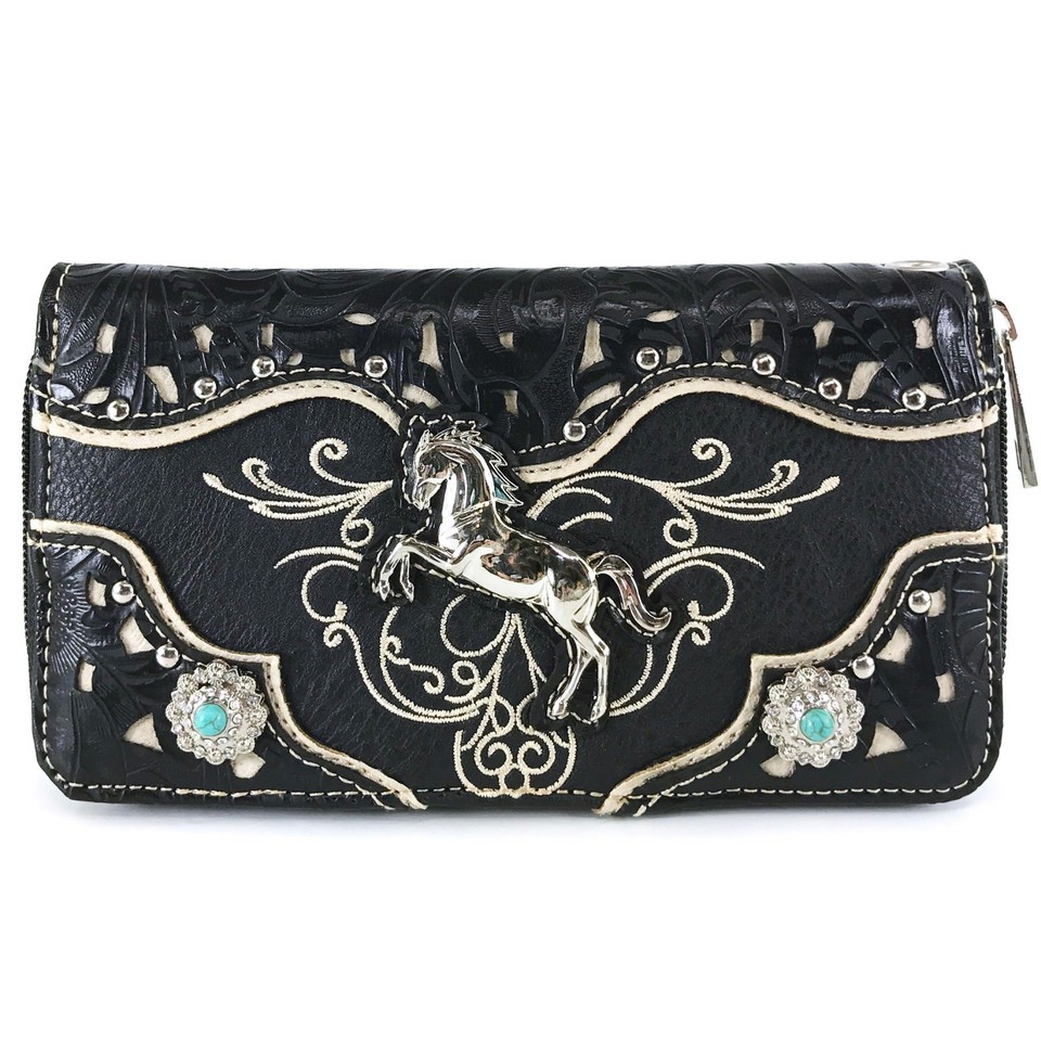 Justin West Wild Horse Embroidery Western Floral Concealed Carry ...