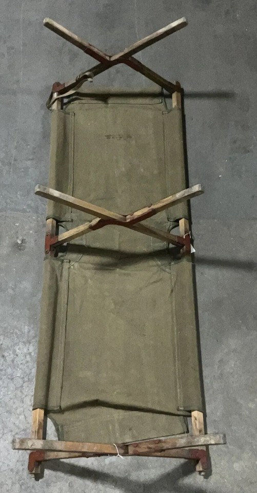 Old Relic US Military WWII Era Mar 1945 Canvas & Wood Frame Folding Cot ...