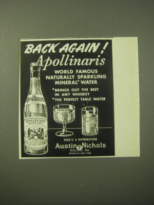 1948 Apollinaris Sparkling Mineral Water Ad - Back again! | eBay