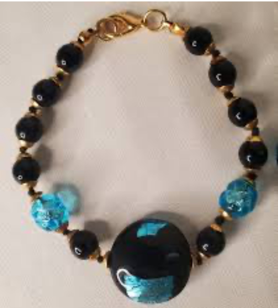Vintage Deep Sea Blue Foil Venetian Glass large Caboc… - Gem