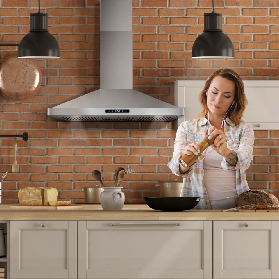 36 INCH WALL MOUNT KITCHEN HOOD VENT HOOD STAINLESS STEEL, LED LIGHTS ...