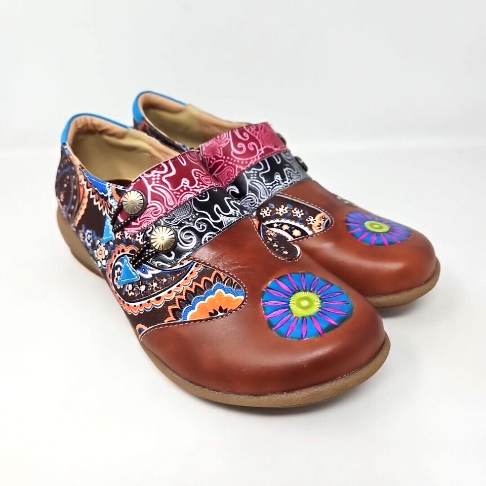 Socofy Clogs Women's Size 9.5 Multicolor Leather Floral Zip Up Comfort ...