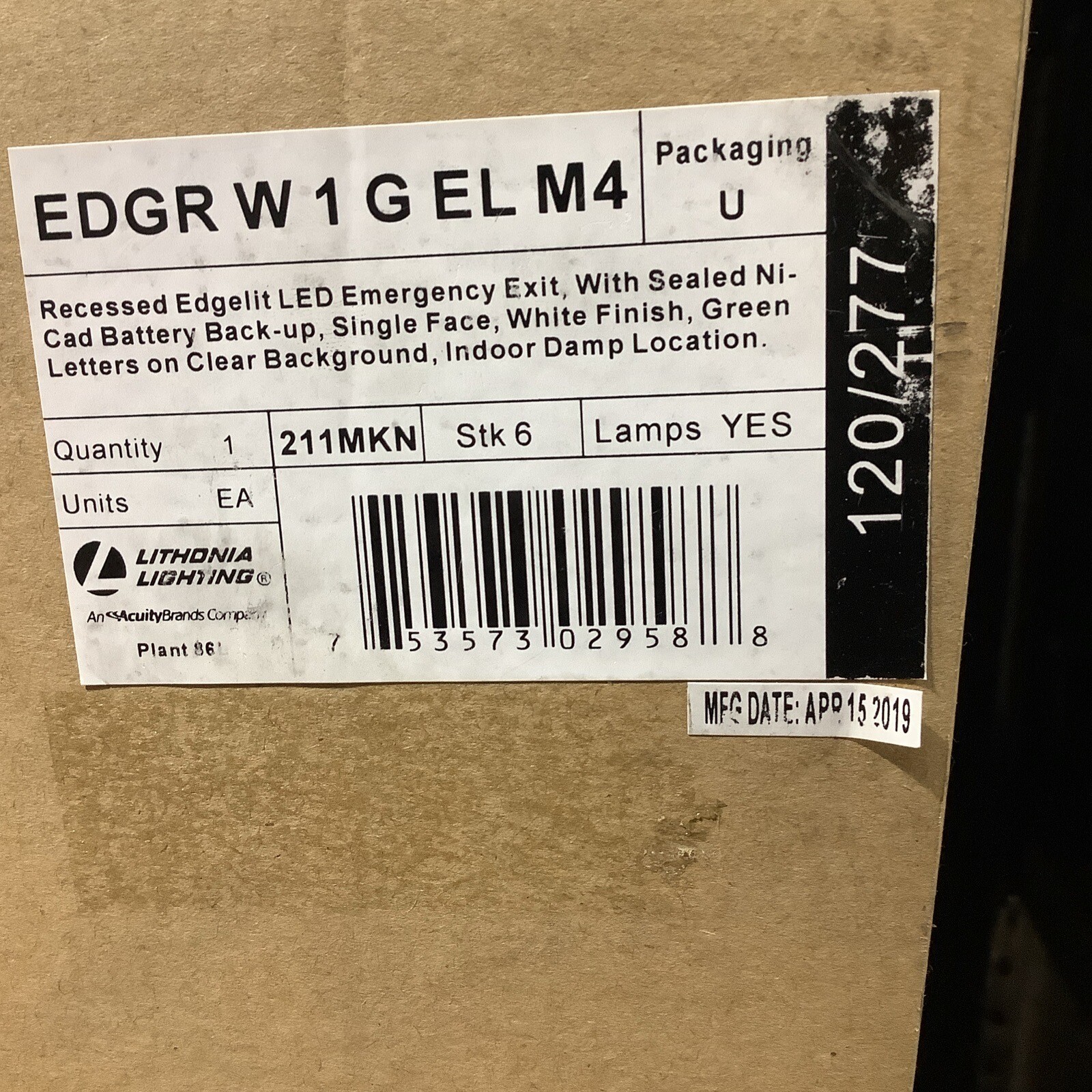 New Lithonia Lighting EDGR-W-1-G-EL-M4-NSB Green Exit Sign (M3) | eBay