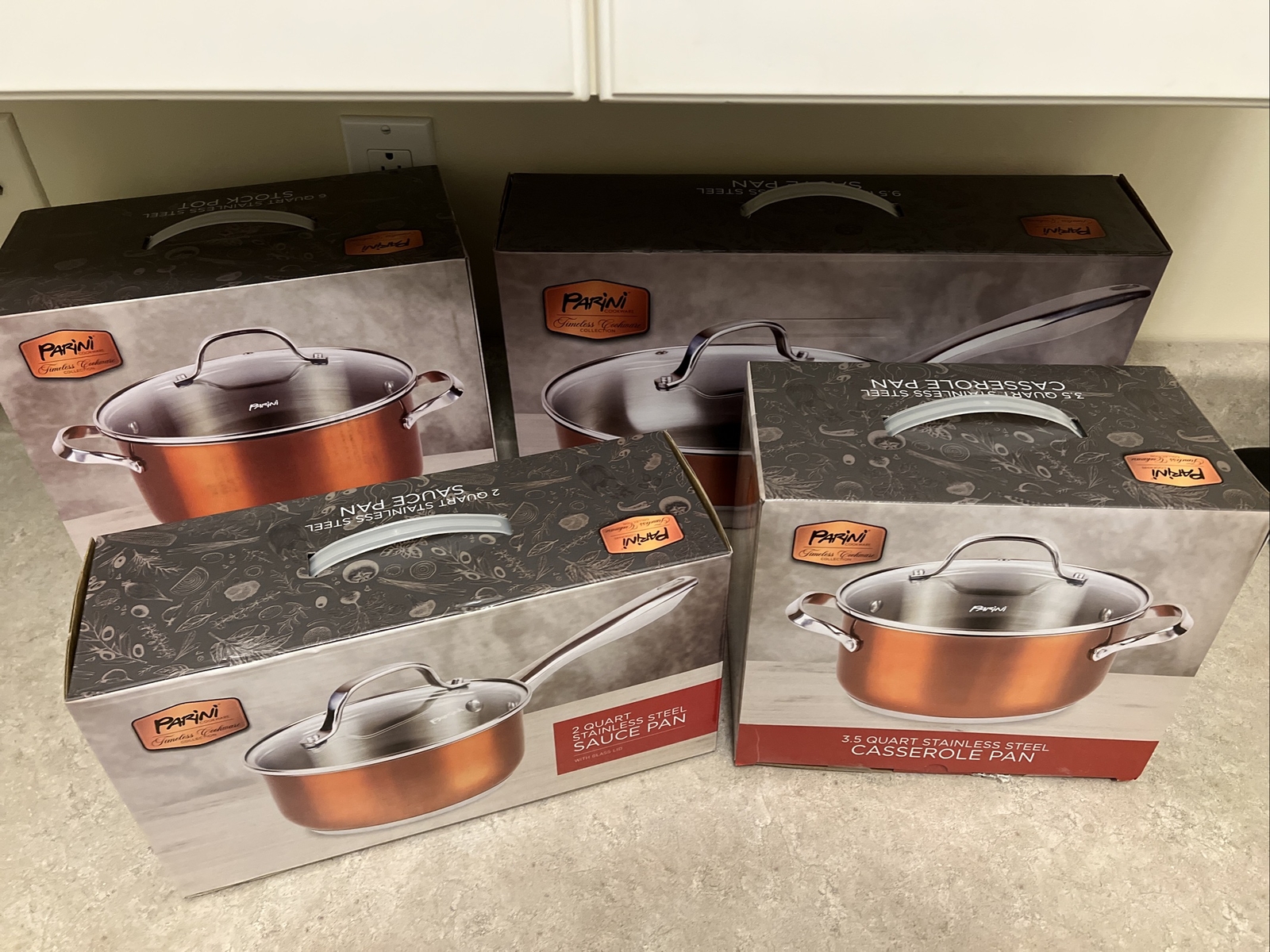 Parini Stainless Steel Timeless Copper Color Cookware Set, 8 Piece Pans ...