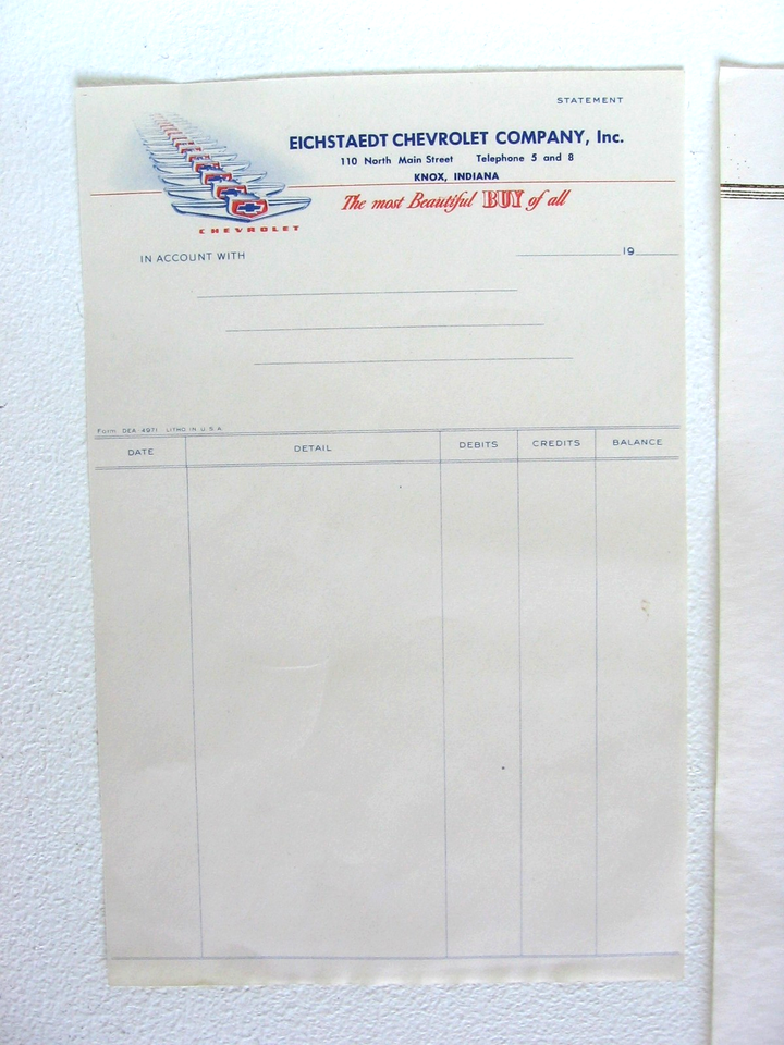 NOS 1949 Chevrolet DEALER LETTERHEAD/STATEMENT/WINDOW ENVELOPE ...