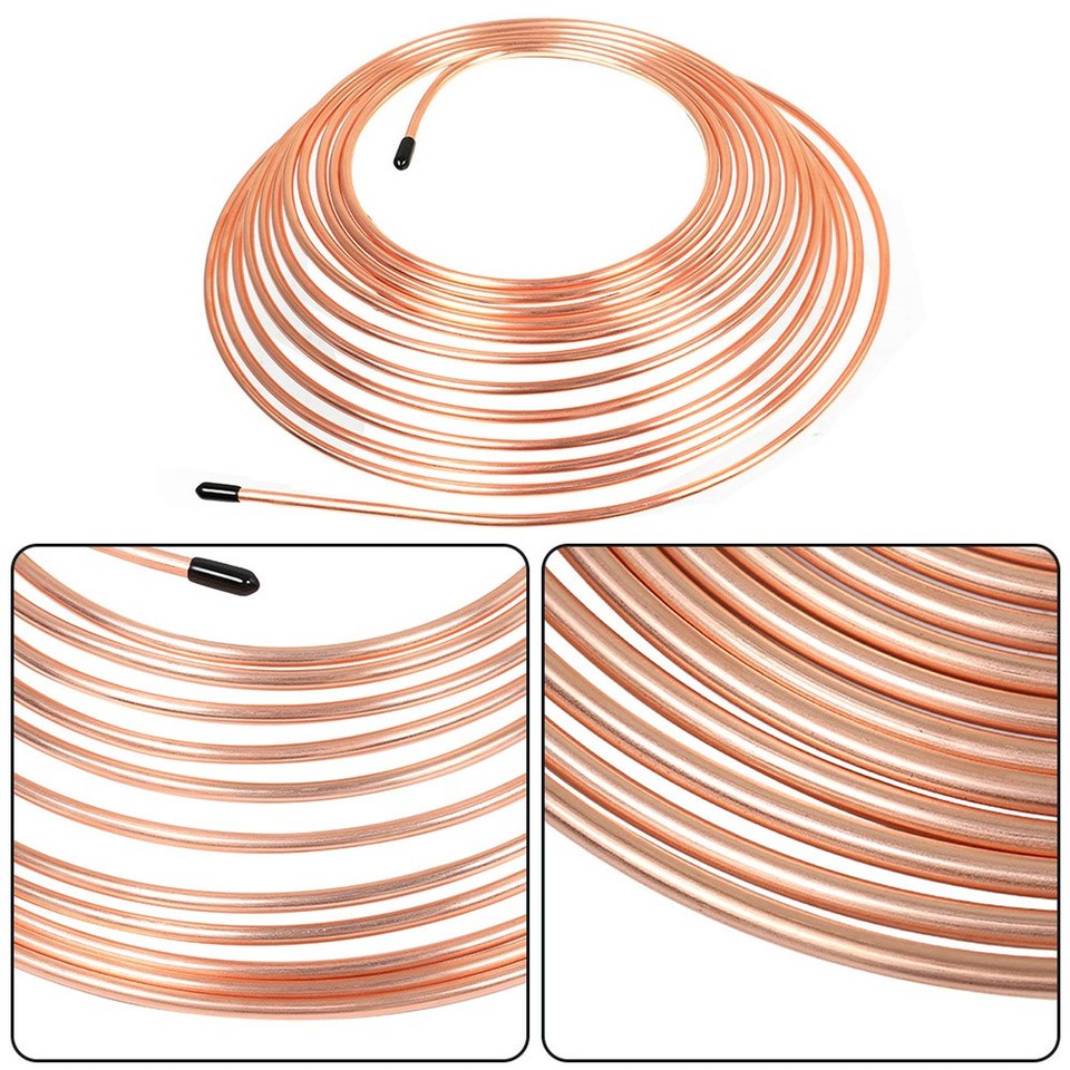 W/ 32 Fittings 25 Ft Roll 1/4 & 3/16 Copper Coated Brake Line Tubing ...