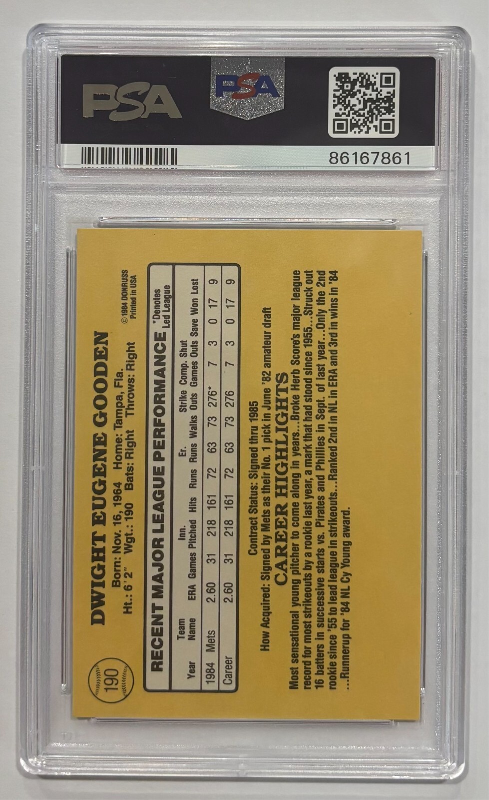 1985 Donruss - Dwight Gooden #190 (RC) PSA 10 | eBay