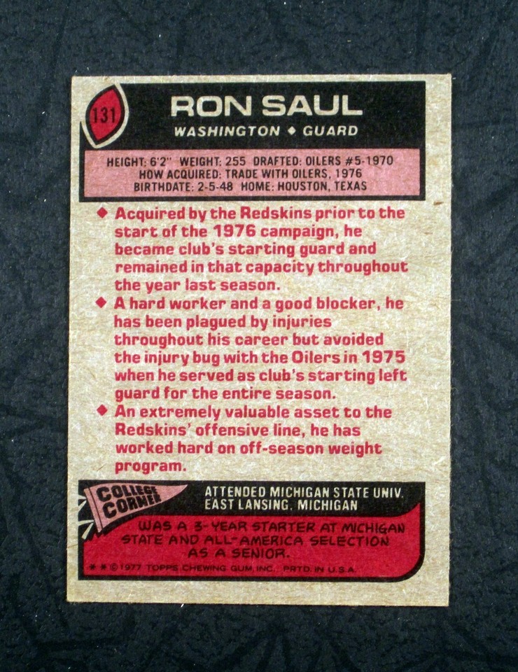 1977 TOPPS SET BREAK #131 Ron Saul Washington Redskins NM | eBay