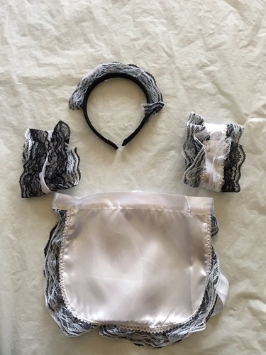 Sexy French Maid Set Kit Costume Waitress Headpiece Choker Wrist Cuffs ...