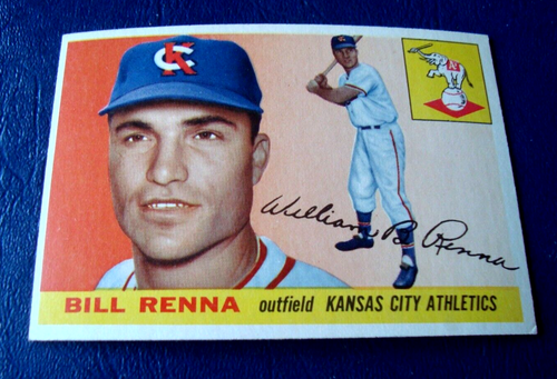1955 Topps #121 BILL RENNA EX-MT or better KANSAS CITY ATHLETICS white ...