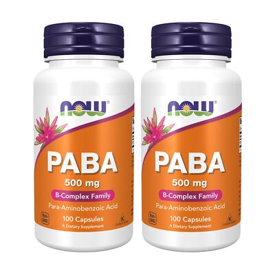 2 x NOW FOODS PABA 500 mg Para aminobenzoic Acid 100 Caps | eBay