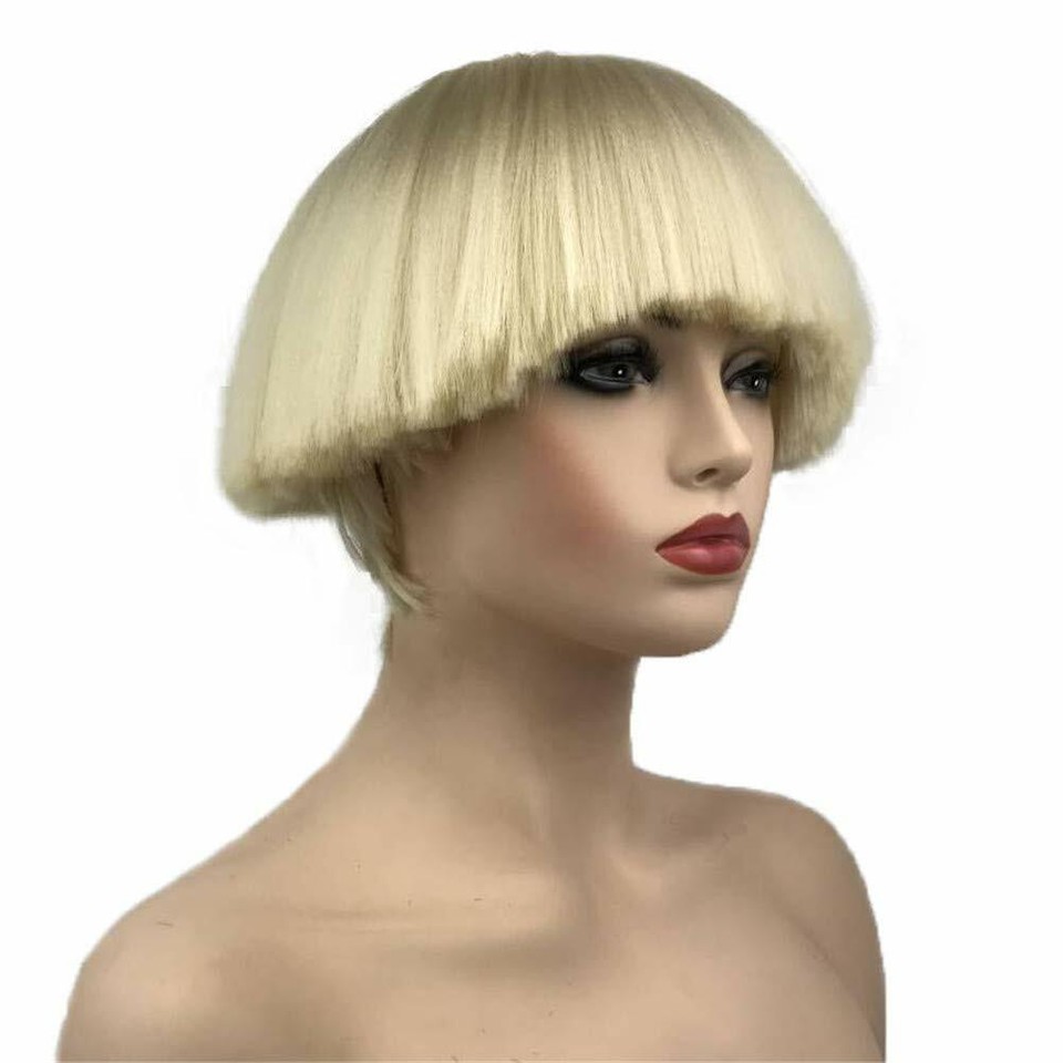Women Men Fashion Wigs Black Bob Wigs Bowl cut Wigs Straight Full Bangs ...