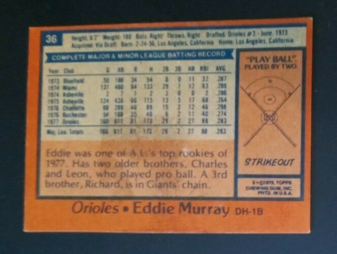 1978 Topps Eddie Murray Rookie Card #36 near mint (see scan) | eBay