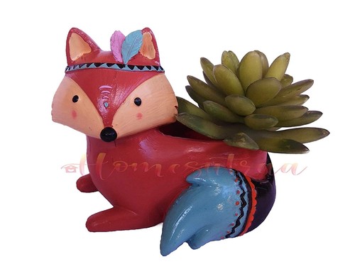 Resin Fox Mini Planter Pot Cactus Succulent-Garden Table Indoor Office ...