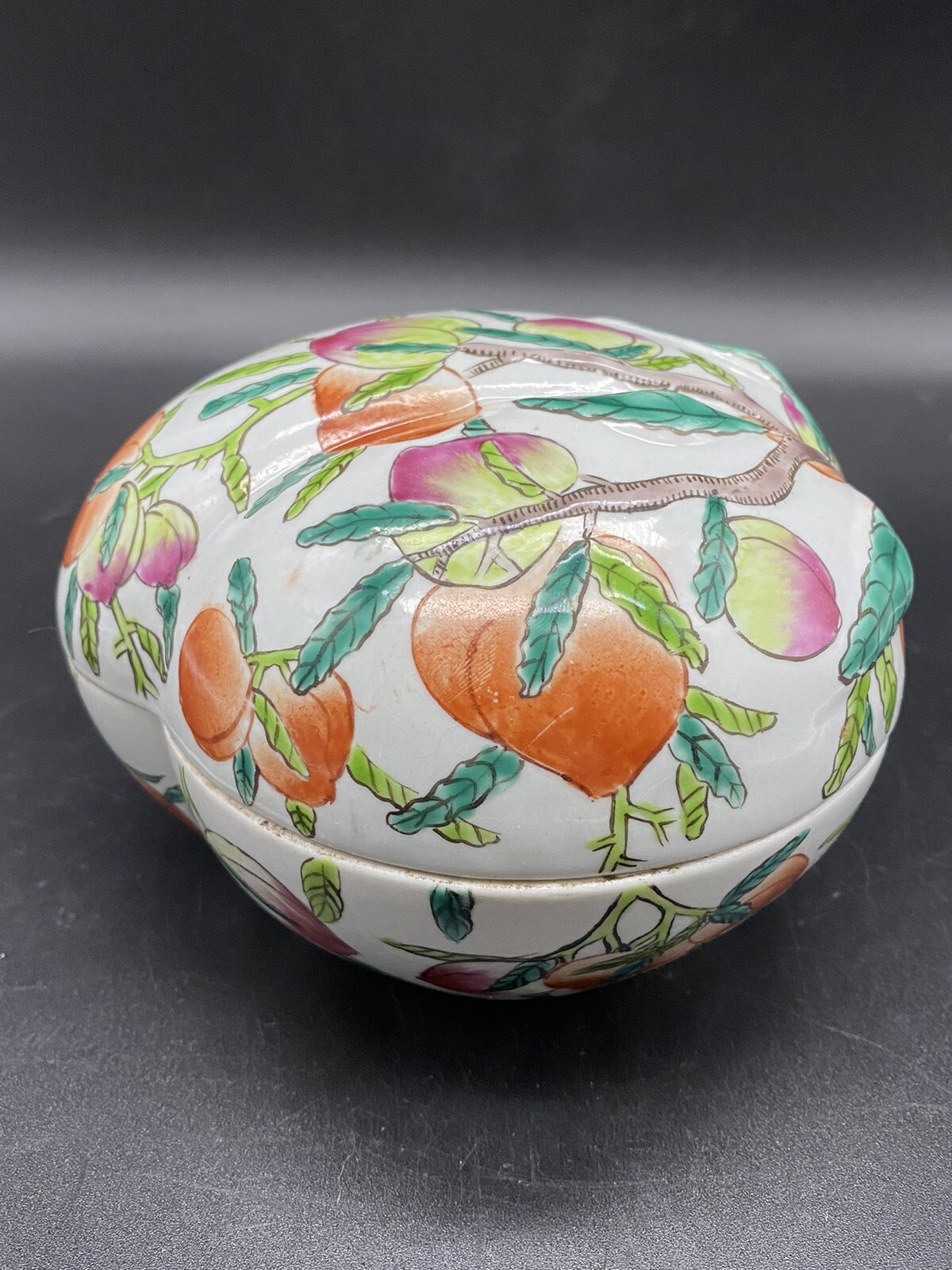 Chinese Porcelain Peach Shaped Box Polychrome Peaches & Branches | eBay