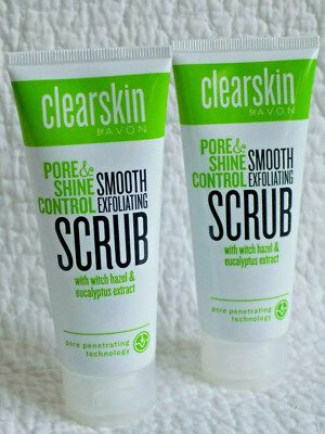 AVON 2 x CLEARSKIN PORE & SHINE CONTROL SMOOTH EXFOLIATING FACE SCRUBS ...