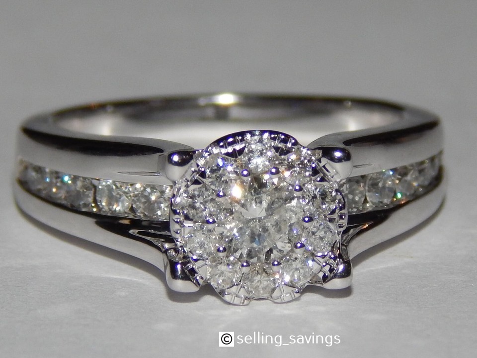 14K WHITE GOLD EFFY DIAMOND BOUQUET HIGH SETTING RING " GRAND SPARKLE ...