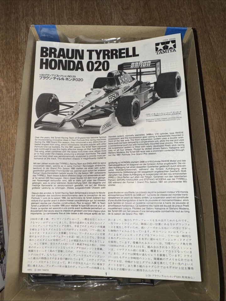 Tamiya Braun Tyrrell Honda 020 1/20 Grand Prix Collection No. 29 Kit ...