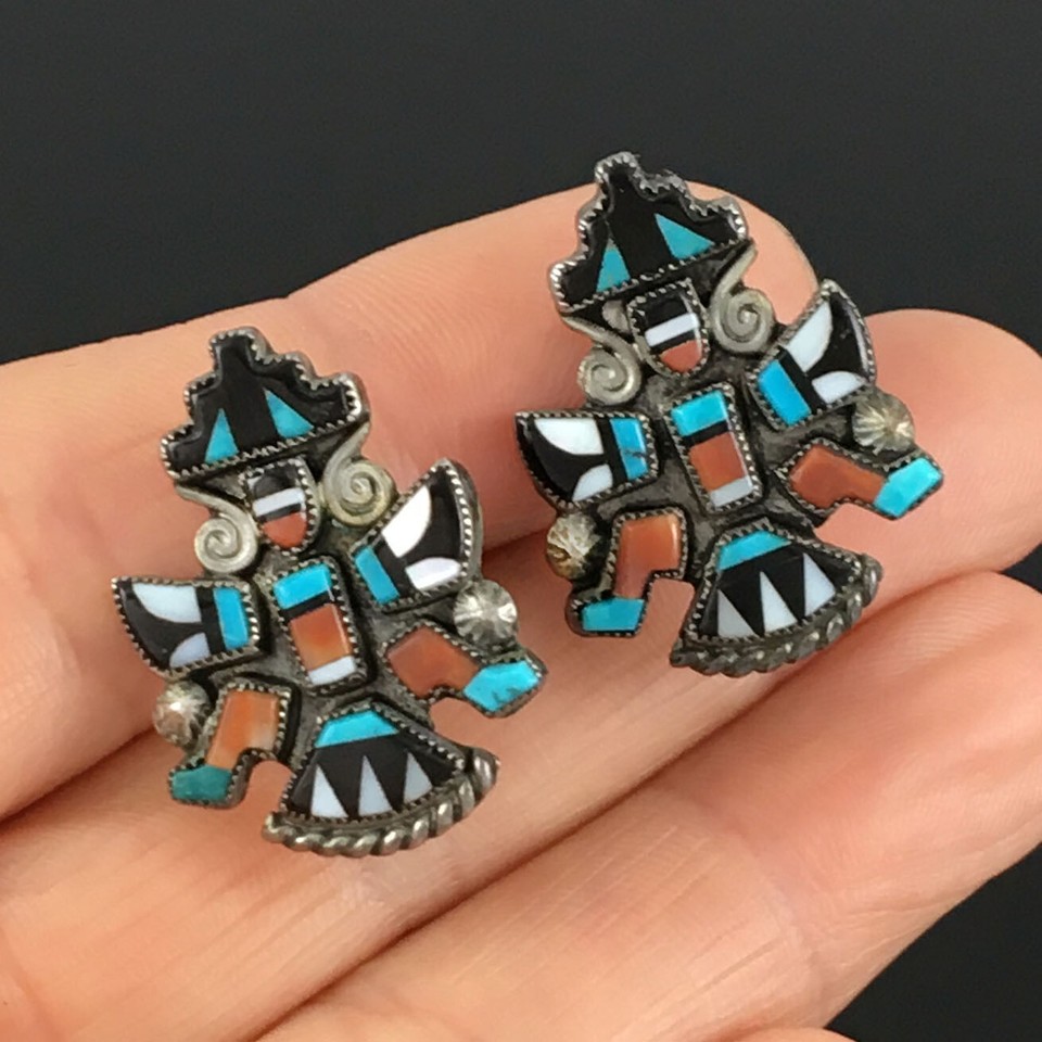 YELMO BETTY NATACHU NATIVE AMERICAN ZUNI STONE INLAY KNIFEWING BRACELET ...