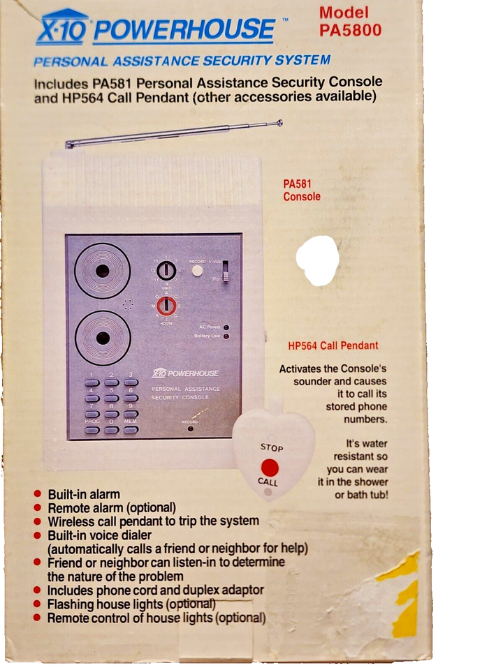X10 POWERHOUSE PA5800 PERSONAL ASSISTANCE SECURITY SYSTEM PA581 PENDANT ...