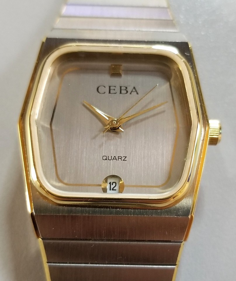 CEBA NEW OLD STOCK VINTAGE TWO TONE 30 MM CASE QUARTZ UNISEX DATE WATCH ...