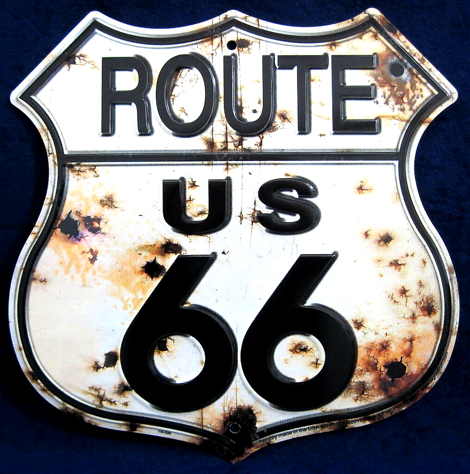 ROUTE 66 Rusty Shield -*US MADE* Embossed Metal Sign - Man Cave Garage ...